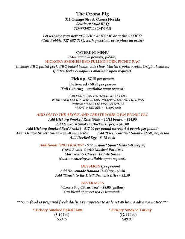 The Ozona Pig Catering Menu - The Ozona Pig