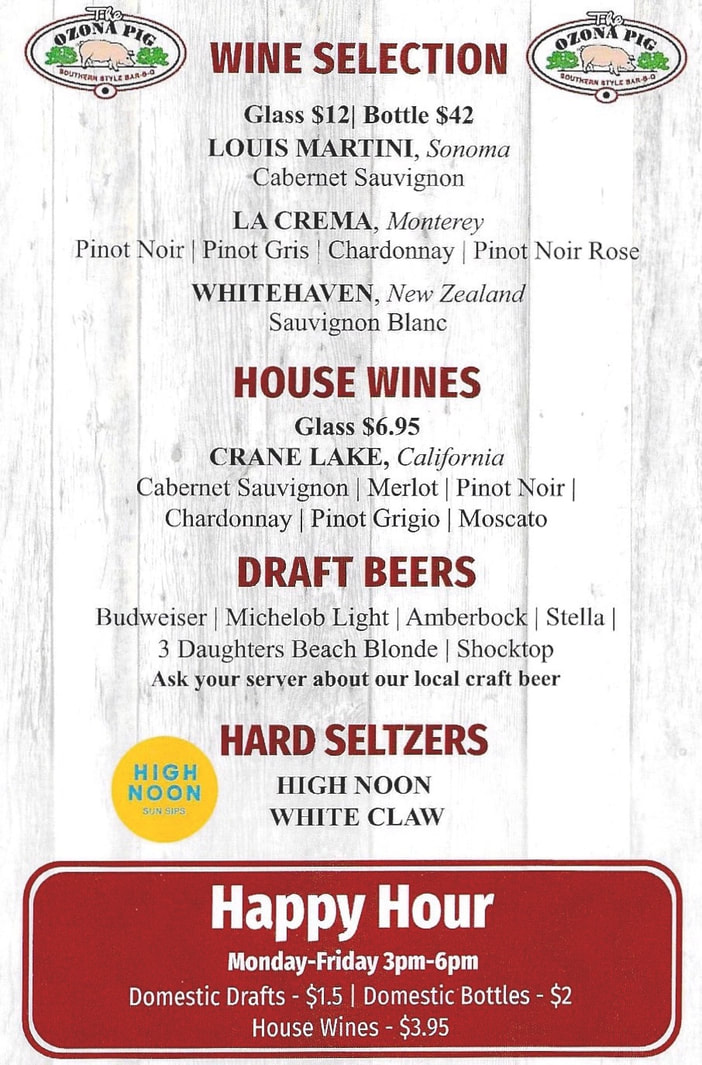 The Ozona Pig House Menu - The Ozona Pig