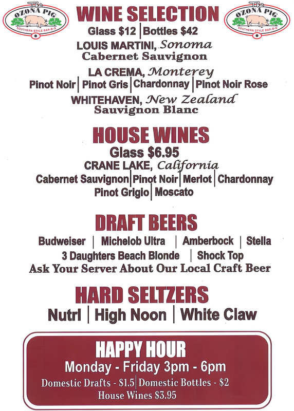 The Ozona Pig House Menu - The Ozona Pig