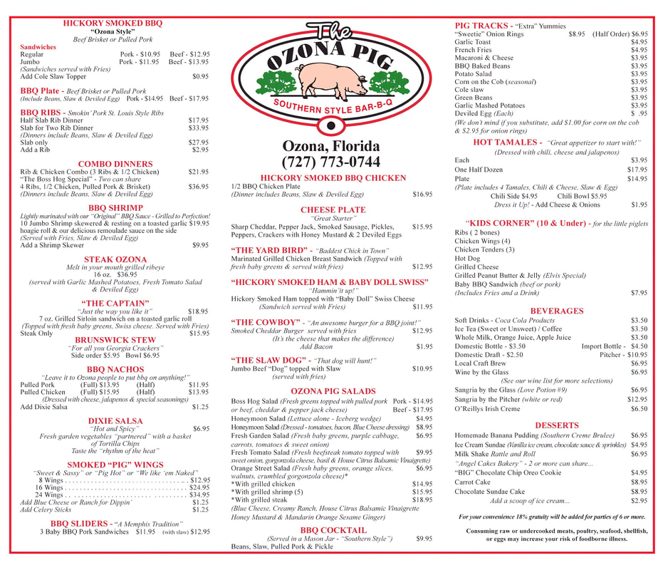 The Ozona Pig House Menu - The Ozona Pig