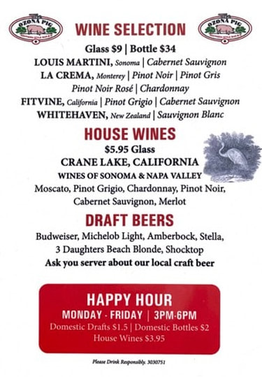 The Ozona Pig House Menu - The Ozona Pig