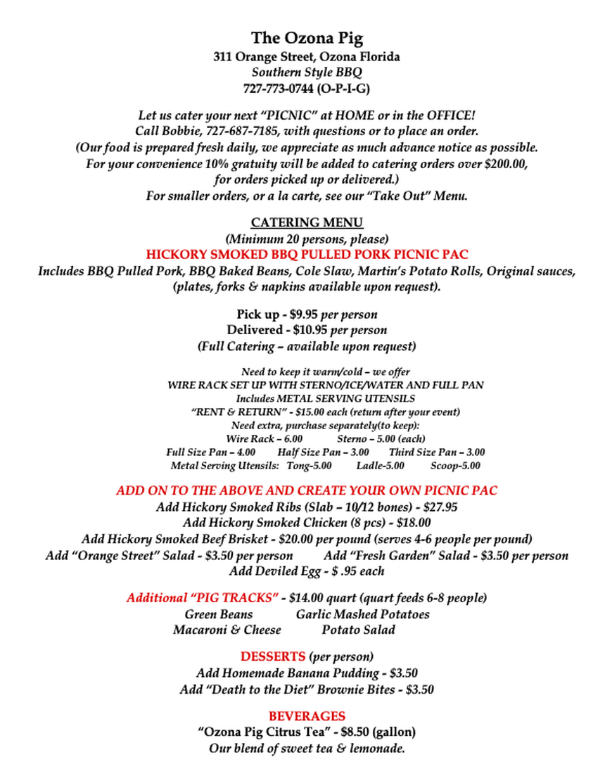 The Ozona Pig Catering Menu - The Ozona Pig